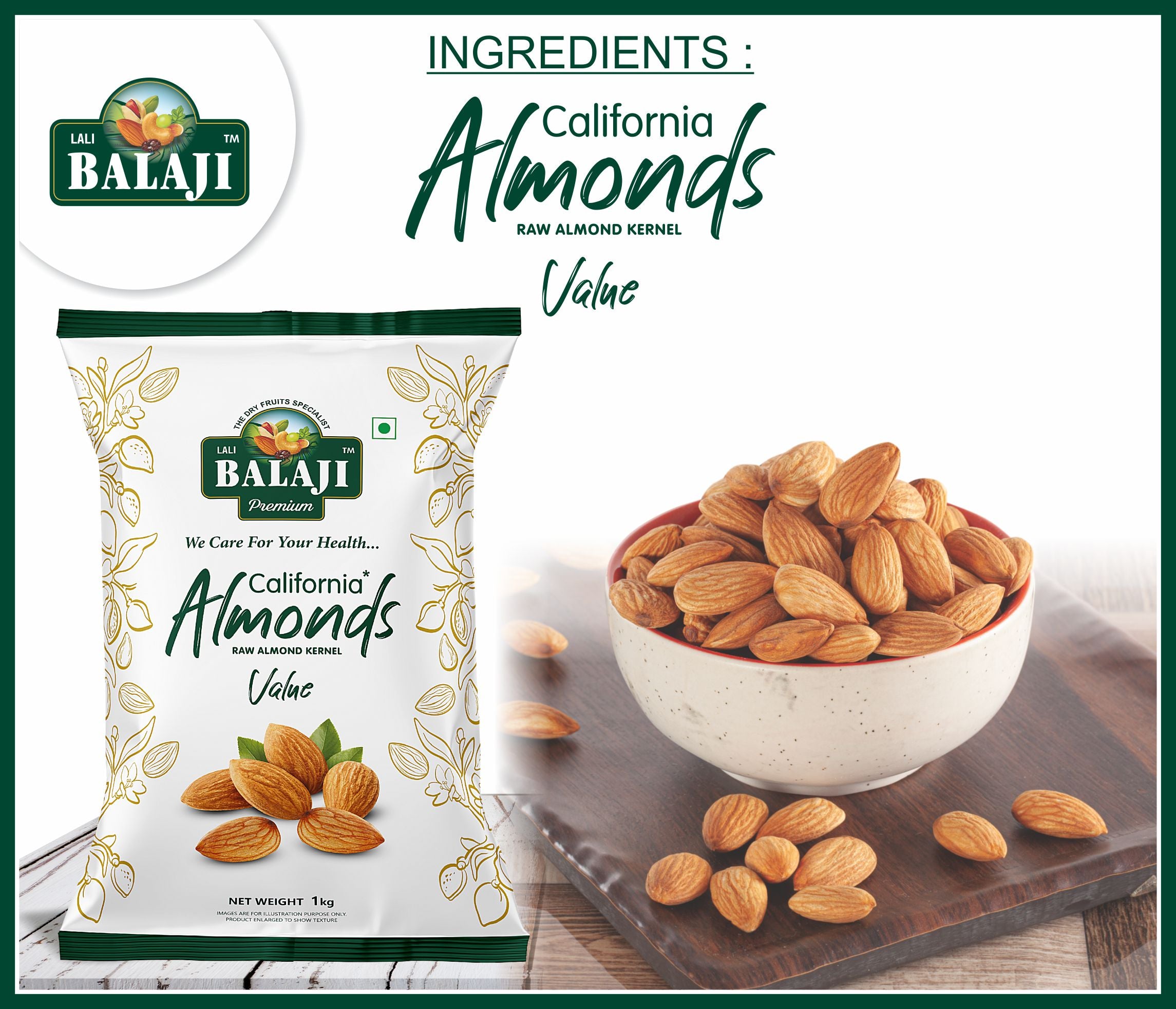 Lali Balaji California Almond | Badam 1000g (1kg) – Balaji Dry Fruits